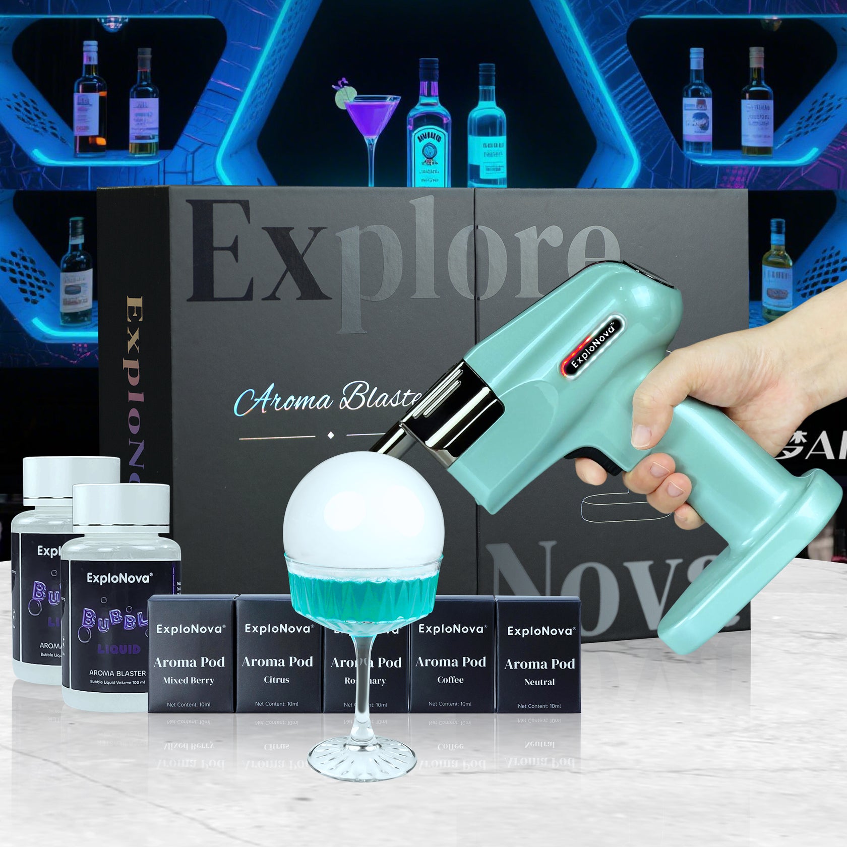 ExploNova Aroma Blaster 2 Kit with 5 Flavour Aroma Pod and Edible Bubb ...