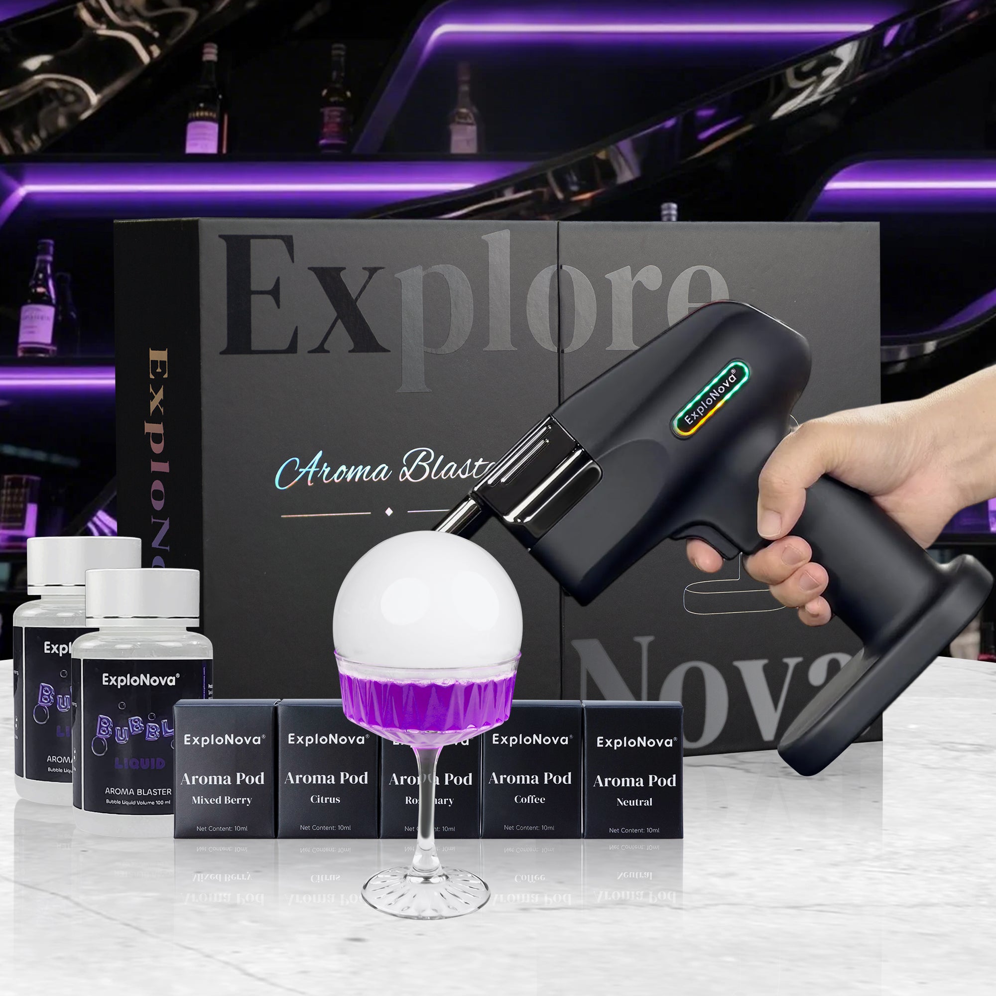 ExploNova Aroma Blaster 2 Kit with 5 Flavour Aroma Pod and Edible Bubb ...